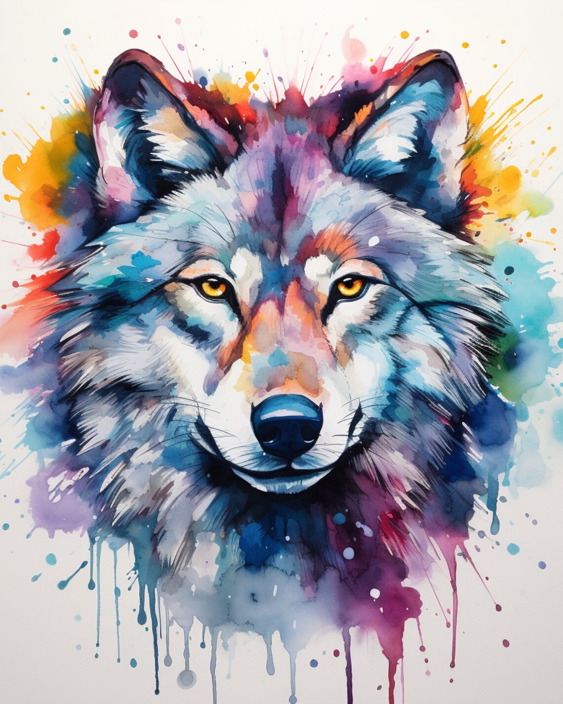 Wolf Art Digital Wolf Art Watercolor Wolf Many Sizes - Etsy