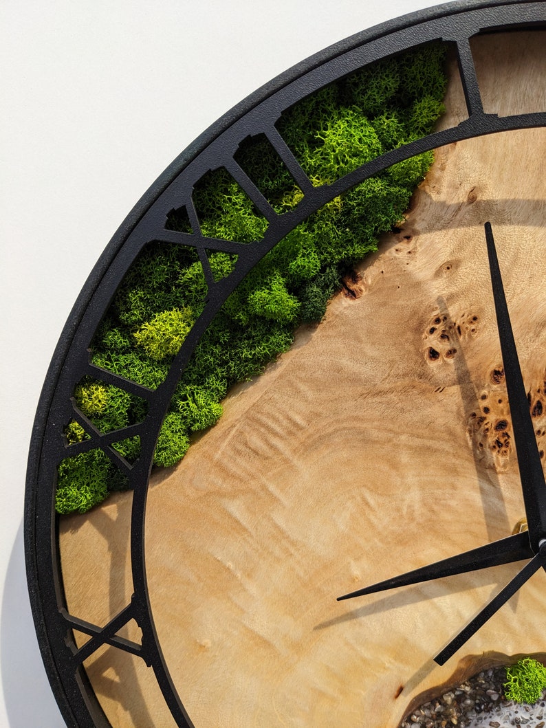 Wood Resin Wall Clock, Moss Decor, Beach Wave Wall Clock, Epoxy Resin ...