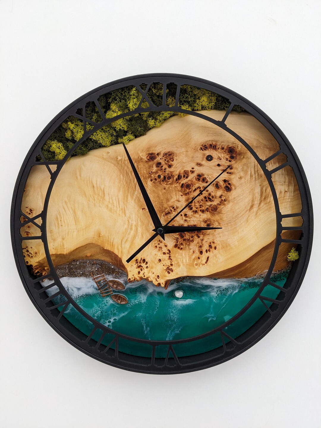Wooden Wall Clock, Moss Decor, Beach Wave Wall Clock, Epoxy Resin Ocean ...