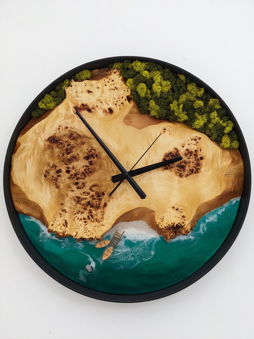 Scandinavian Wall Clock, Wooden Wall Clock With Moss, Green Moss ...