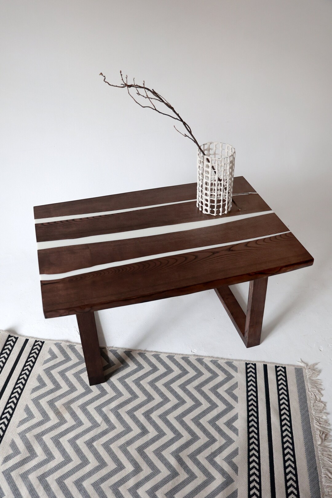 Ash Wood River Table: White Epoxy Resin, Handmade Dining Table - Etsy