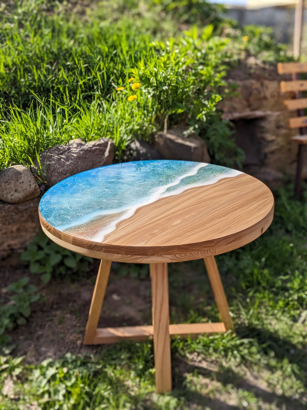 Round Epoxy Table, Ocean Waves Table, Epoxy Resin Dining Table, Kitchen ...