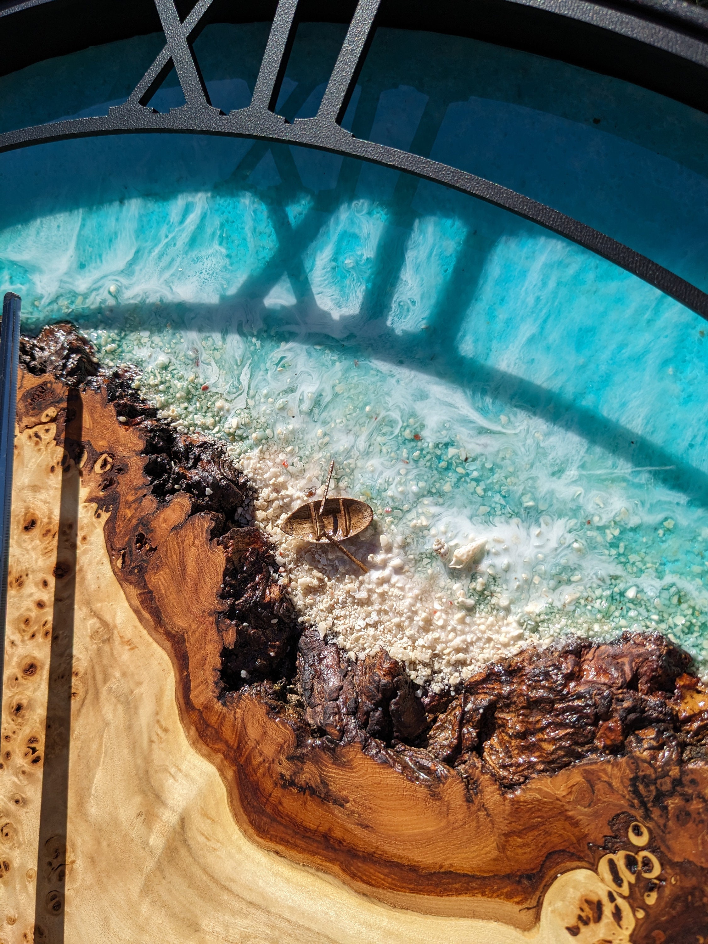 Oversized Resin Wall Clock: Live Edge Wood, Ocean Theme (27.5") - Etsy