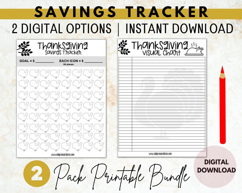 Thanksgiving Savings Trackers | Thanksgiving Visual Chart | Holiday ...