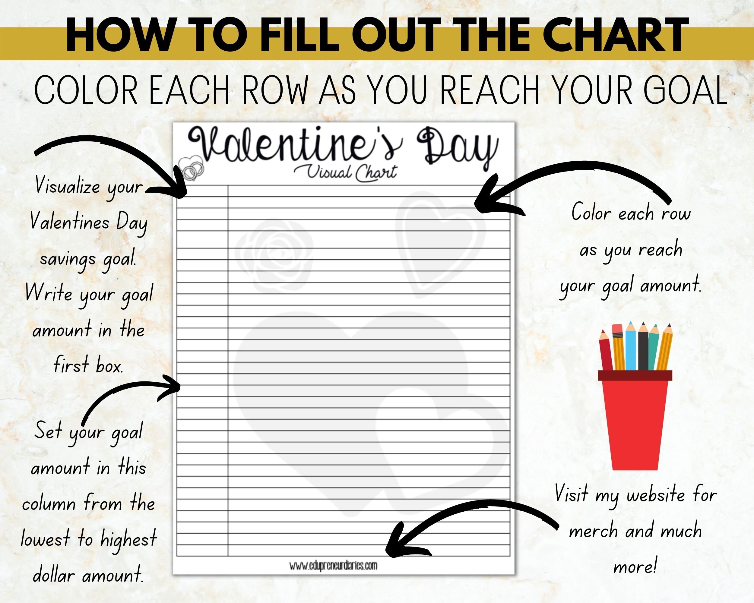 Valentine's Day Savings Trackers | Valentine's Visual Chart | Valentine ...