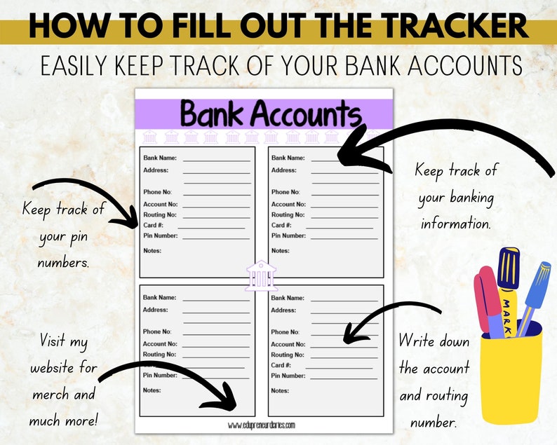 Bank Accounts Organizer | Bank Accounts Printable | Digital Download ...