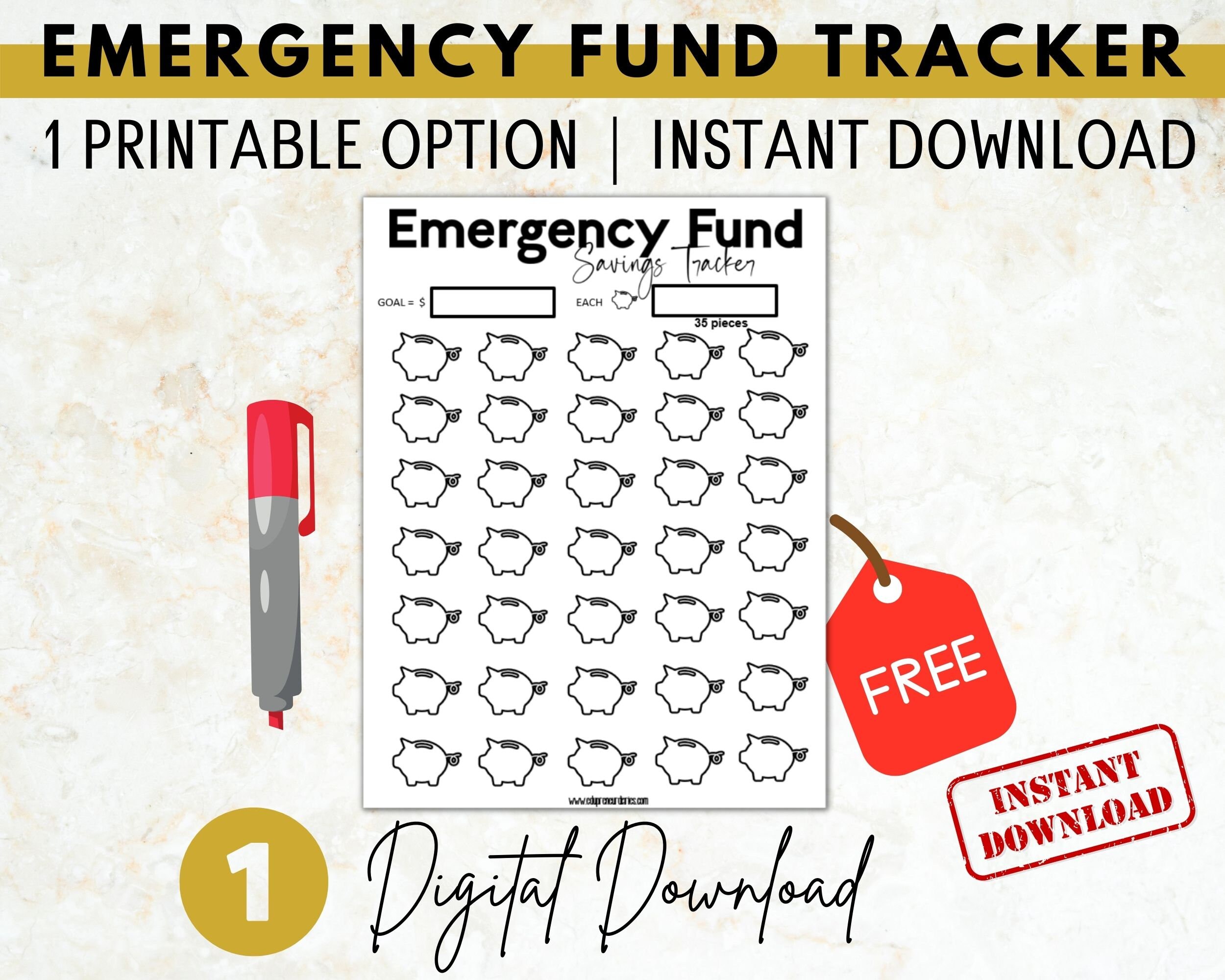 Emergency Fund Savings Trackers | Emergency Fund Visual Chart | |nstant ...