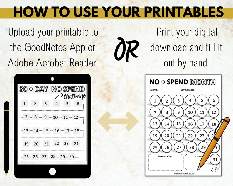No Spend Trackers | No Spend Visual Charts | 30 Day No Spend Challenge ...