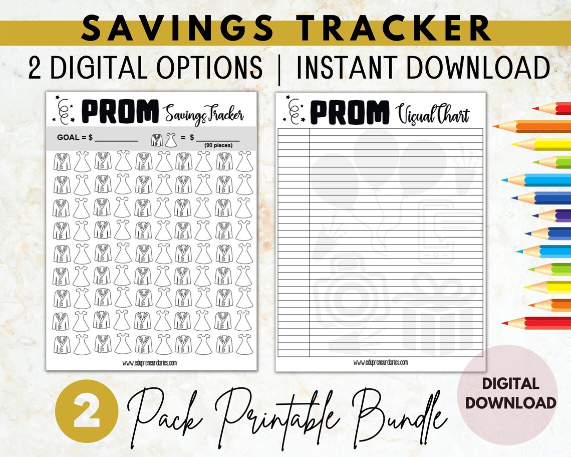 Prom Savings Trackers | Prom Visual Chart | Digital Printable | Instant ...