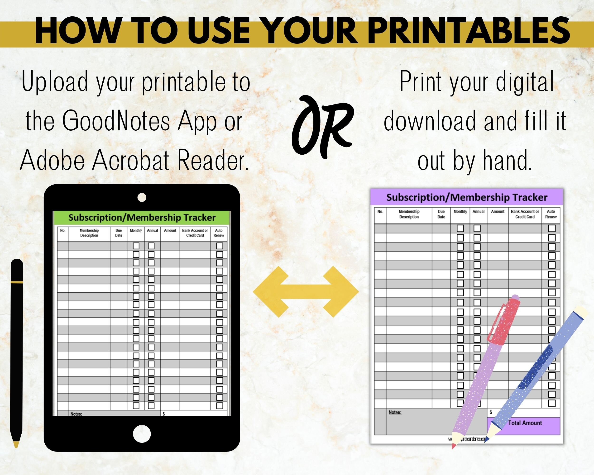 Subscription Tracker | Membership Tracker | Digital Printable | Instant ...