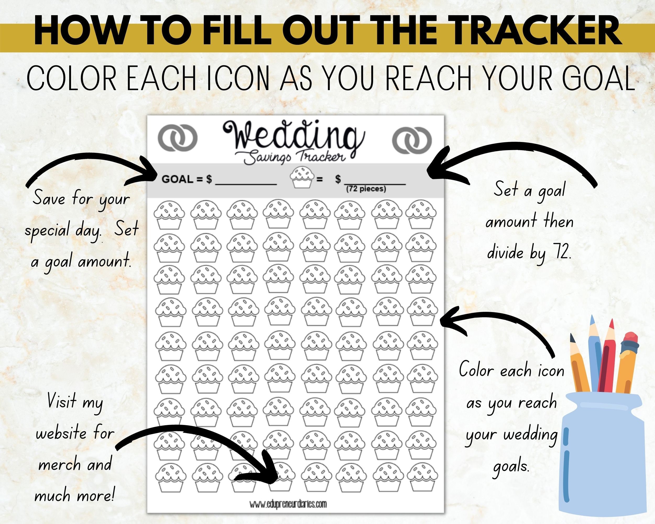 Wedding Savings Trackers | Wedding Visual Chart | Digital Printable ...