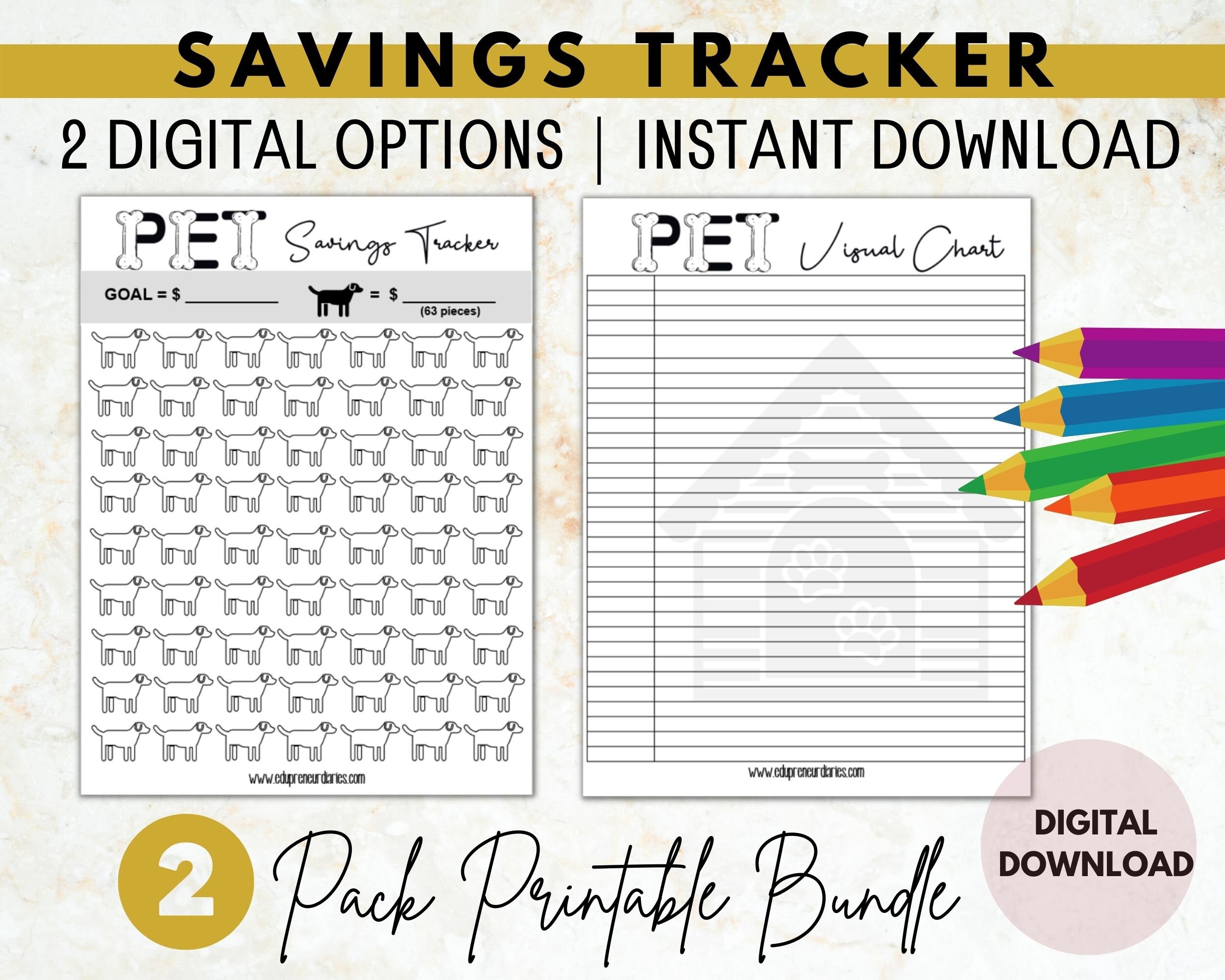 Pet Savings Trackers | Pet Visual Chart | Pet Fund | Dog Fund | Digital ...