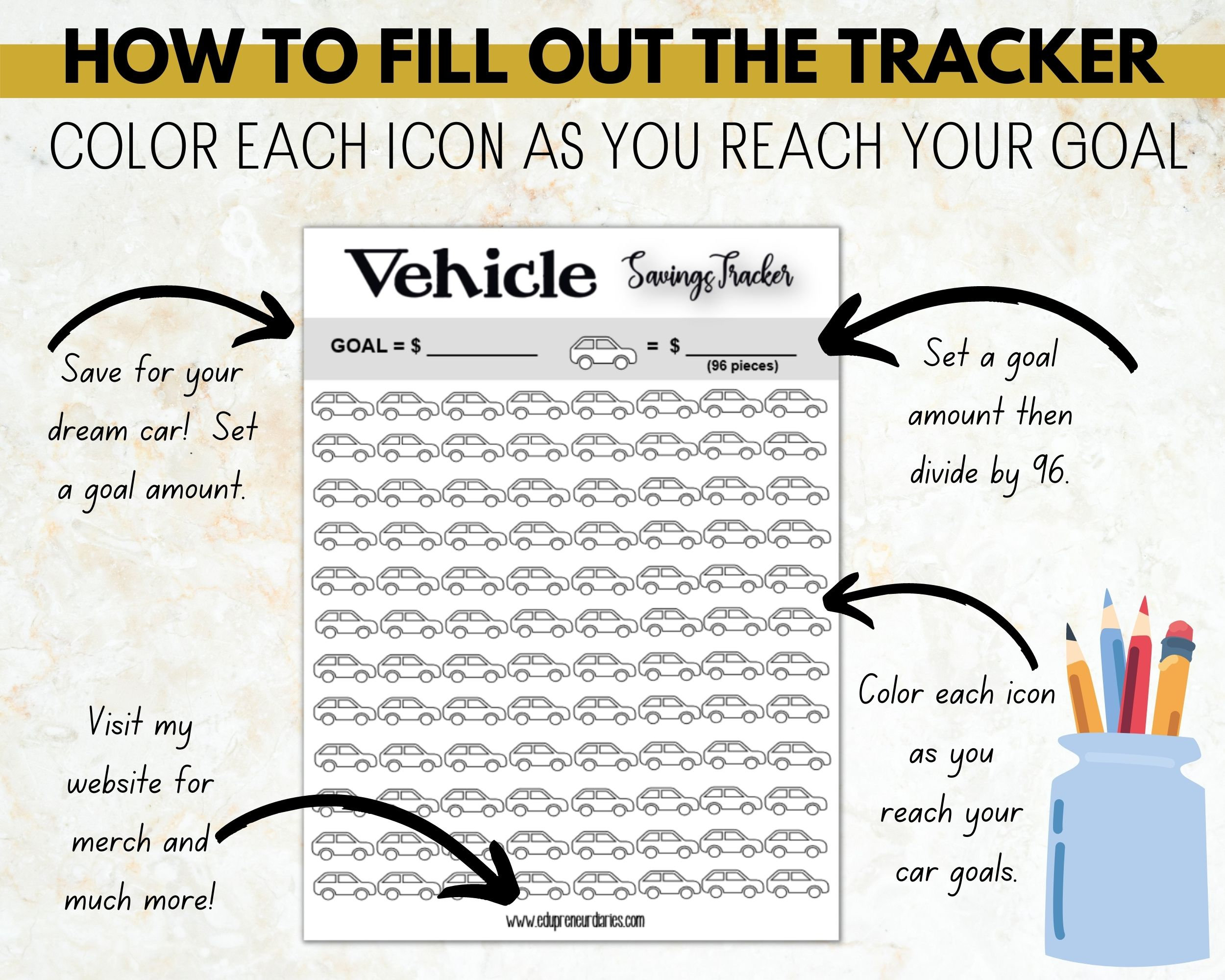 FREE | Vehicle Savings Tracker | Car Savings Tracker | Car Fund ...