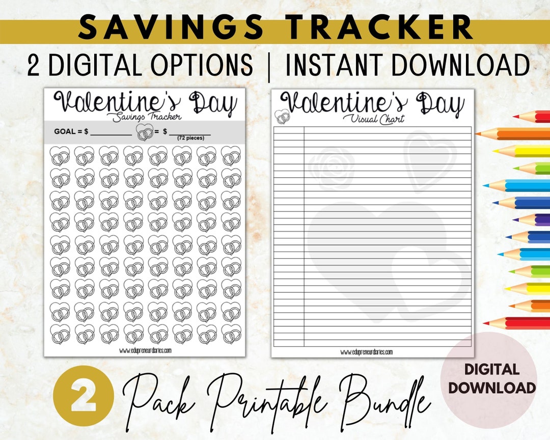 Valentine's Day Savings Trackers | Valentine's Visual Chart | Valentine ...