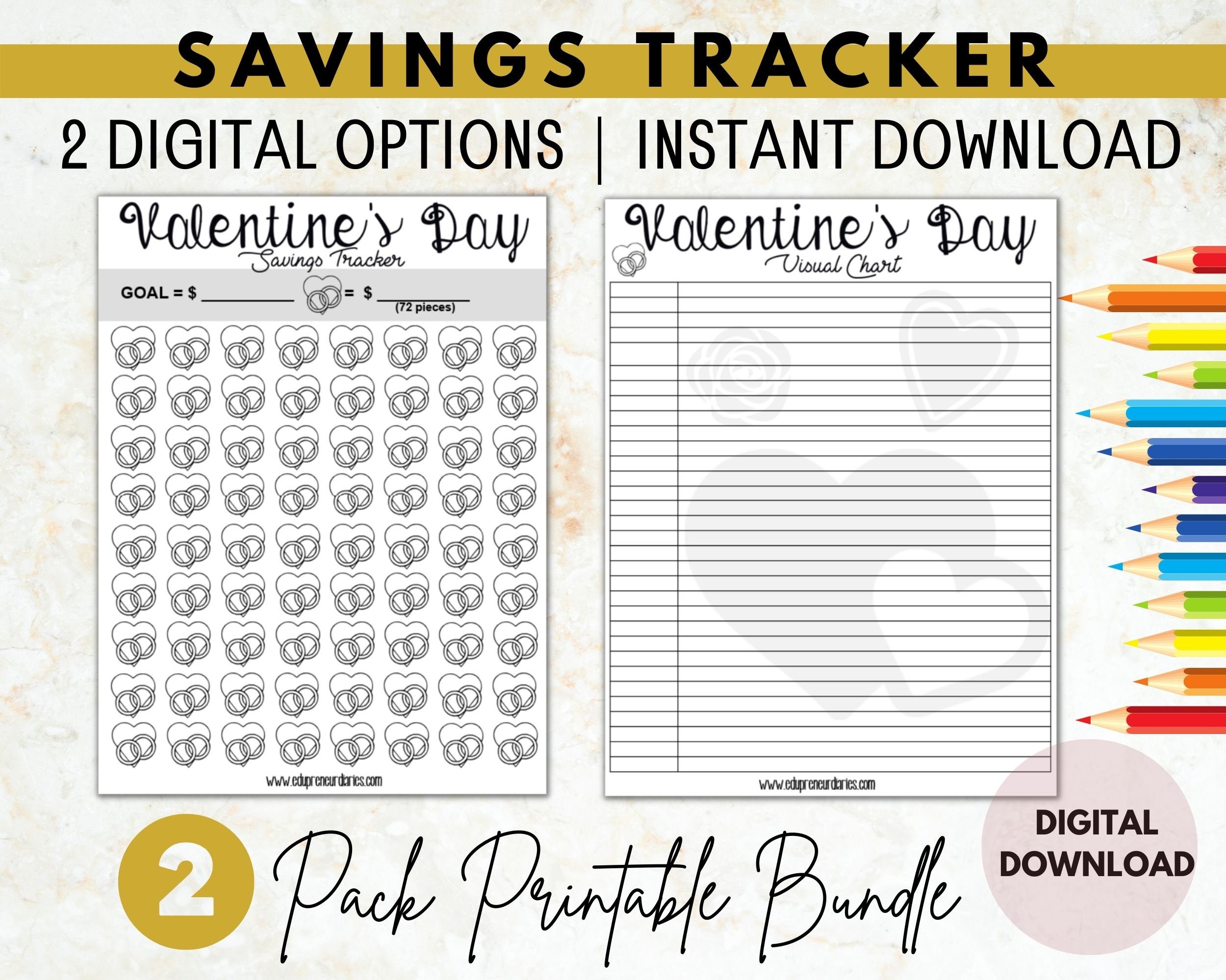 Valentine's Day Savings Trackers | Valentine's Visual Chart | Valentine ...