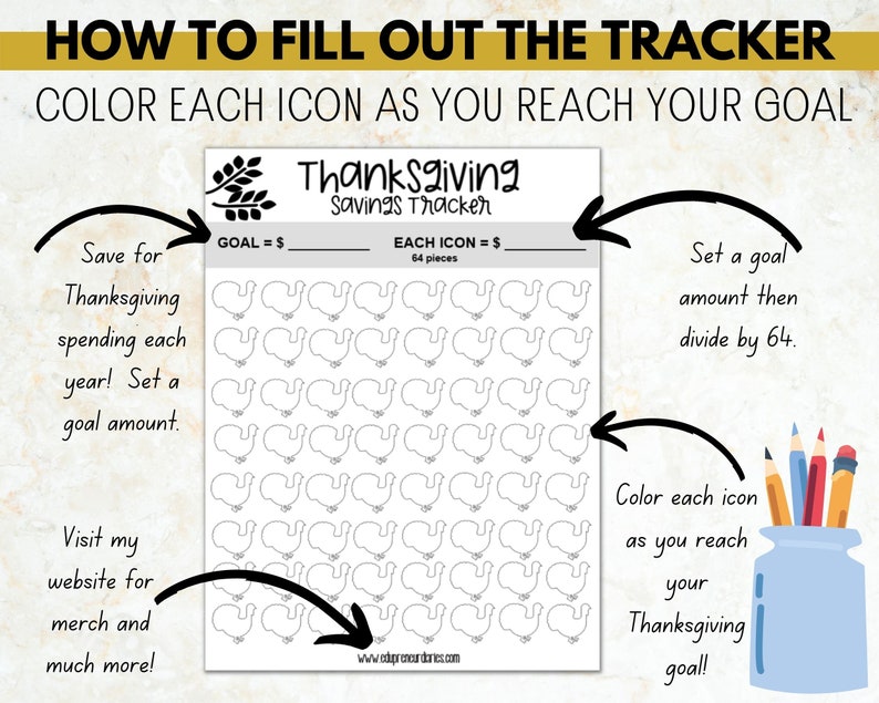 Thanksgiving Savings Trackers | Thanksgiving Visual Chart | Holiday ...