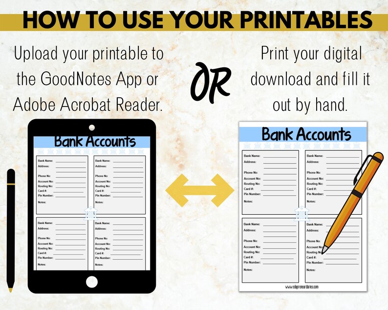 Bank Accounts Organizer | Bank Accounts Printable | Digital Download ...
