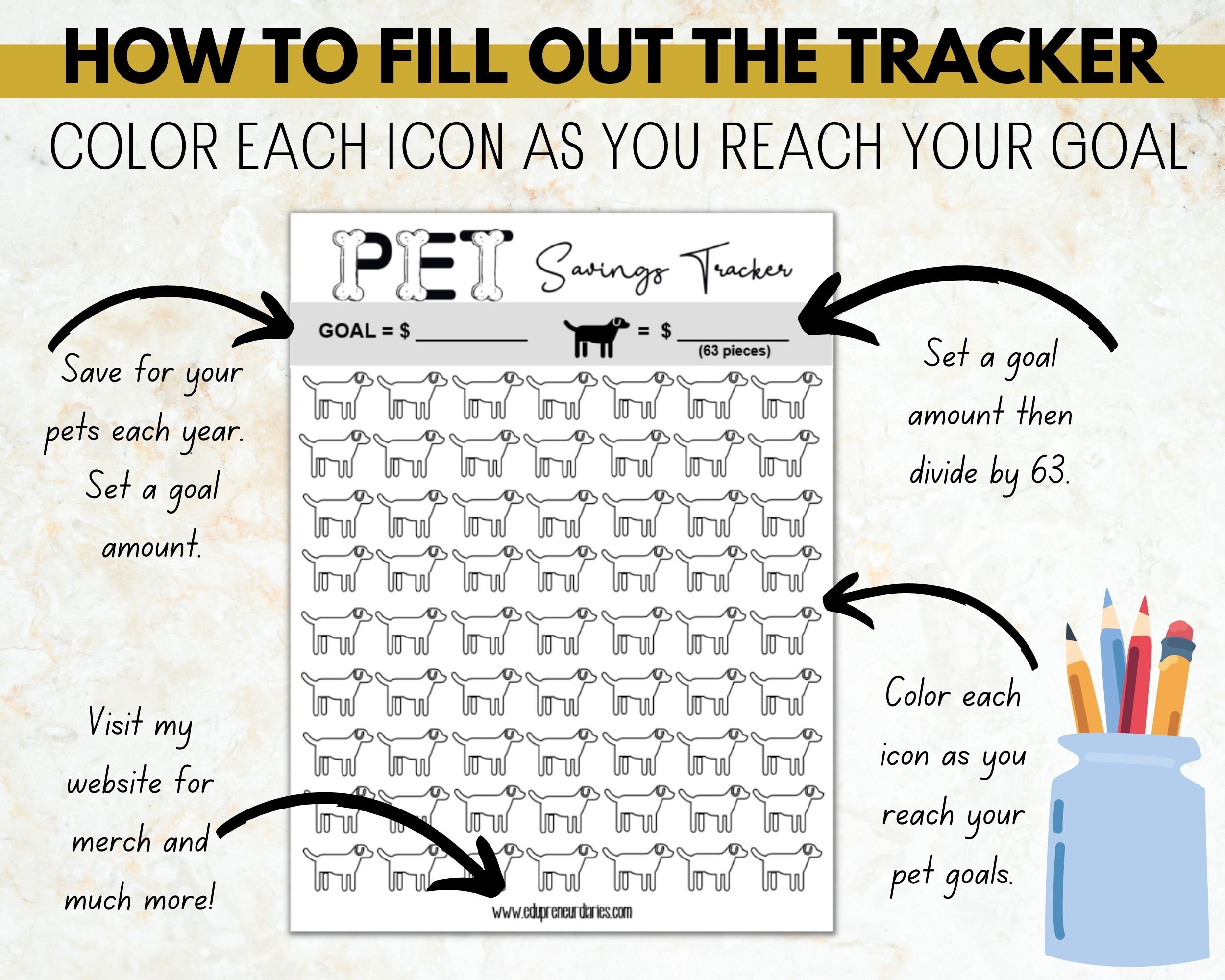 Pet Savings Trackers | Pet Visual Chart | Pet Fund | Dog Fund | Digital ...