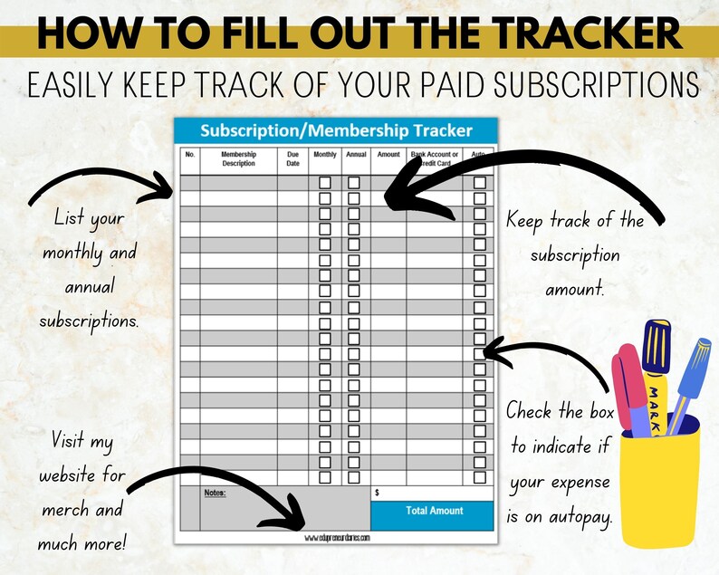 Subscription Tracker | Membership Tracker | Digital Printable | Instant ...