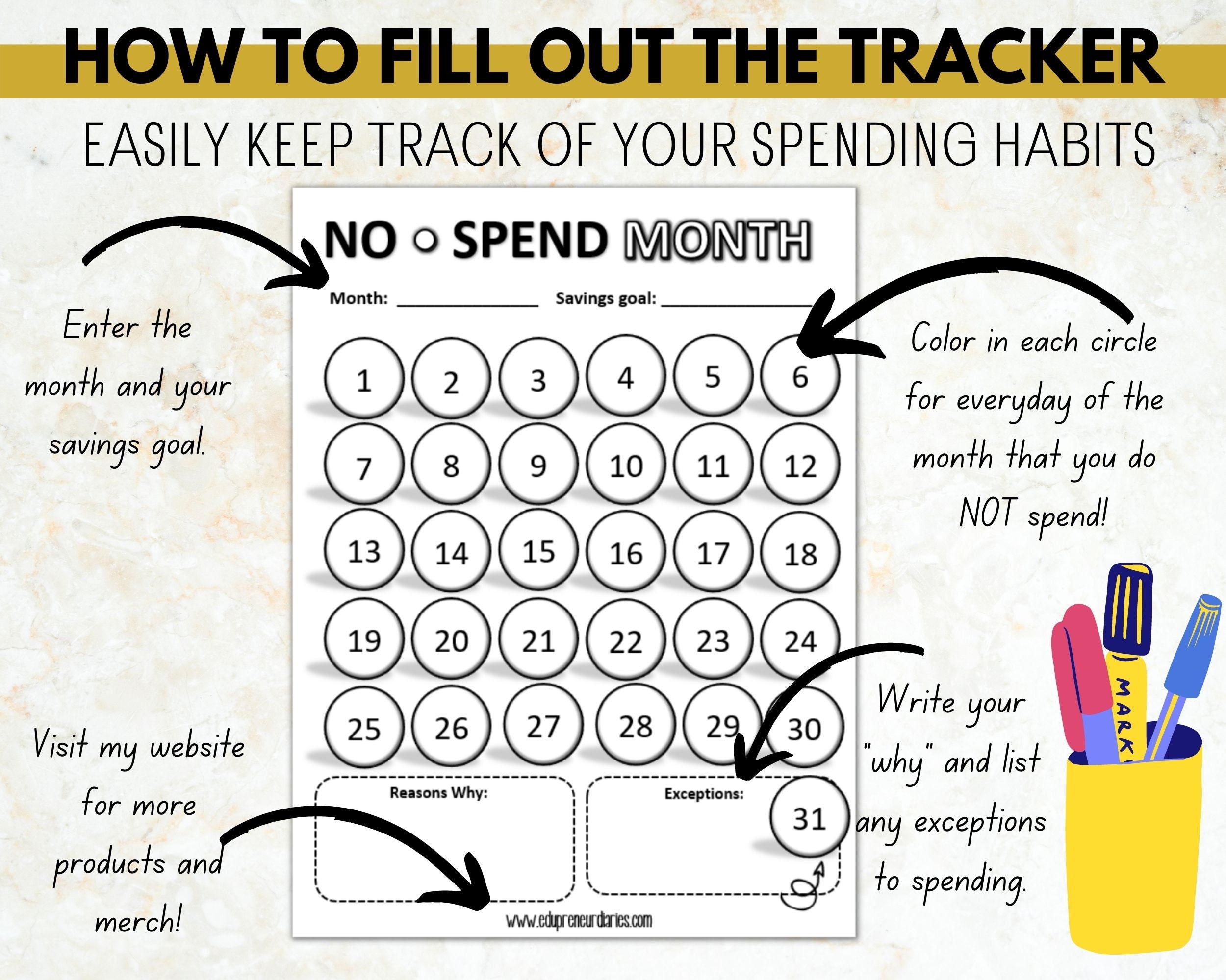 No Spend Trackers | No Spend Visual Charts | 30 Day No Spend Challenge ...