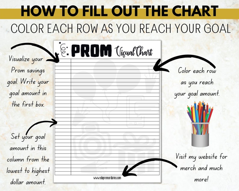 Prom Savings Trackers | Prom Visual Chart | Digital Printable | Instant ...