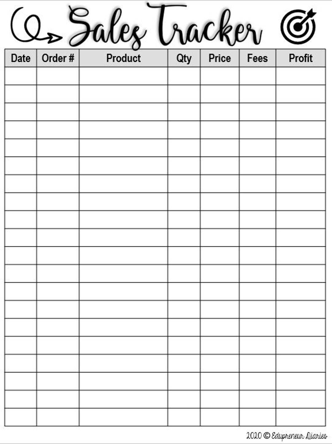Printable Sales Tracker Printable Sales Tracker