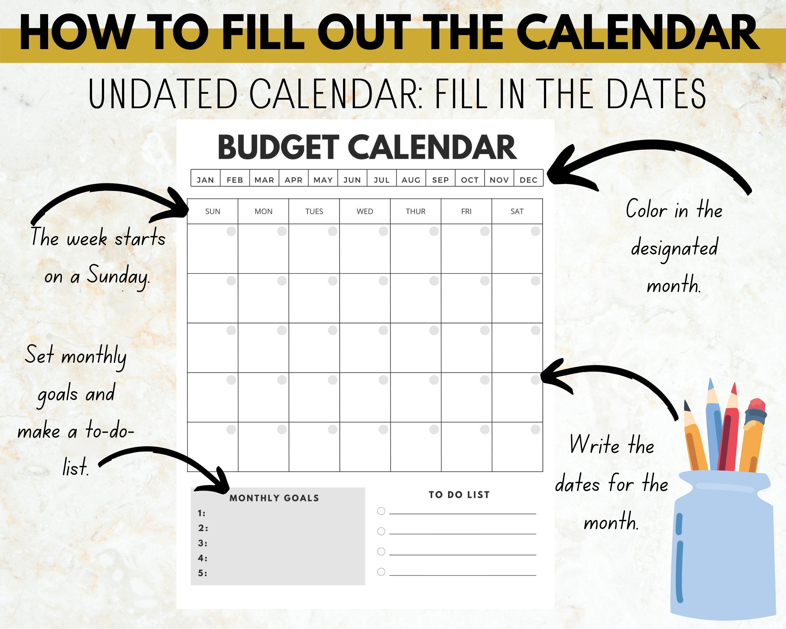 Monthly Budget Calendar Bundle Calendar Printable Calendar Template ...