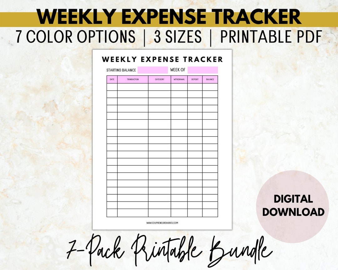 Weekly Expense Tracker Printable | Expense Tracker for Budgeting ...