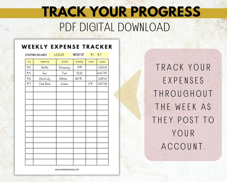 Weekly Expense Tracker Printable | Expense Tracker for Budgeting ...