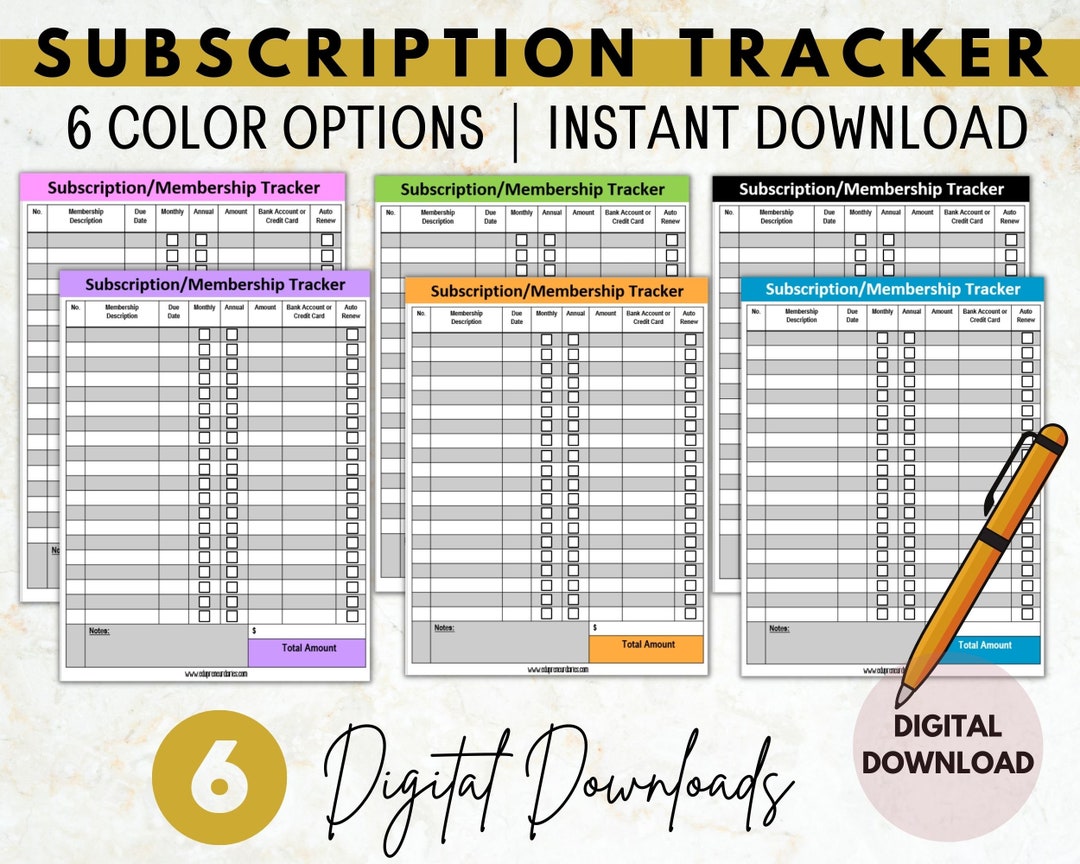 Subscription Tracker | Membership Tracker | Digital Printable | Instant ...