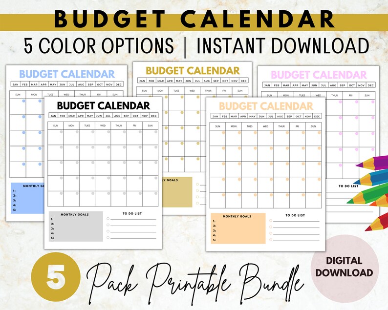 Monthly Budget Calendar Bundle | Calendar Printable | Calendar Template ...