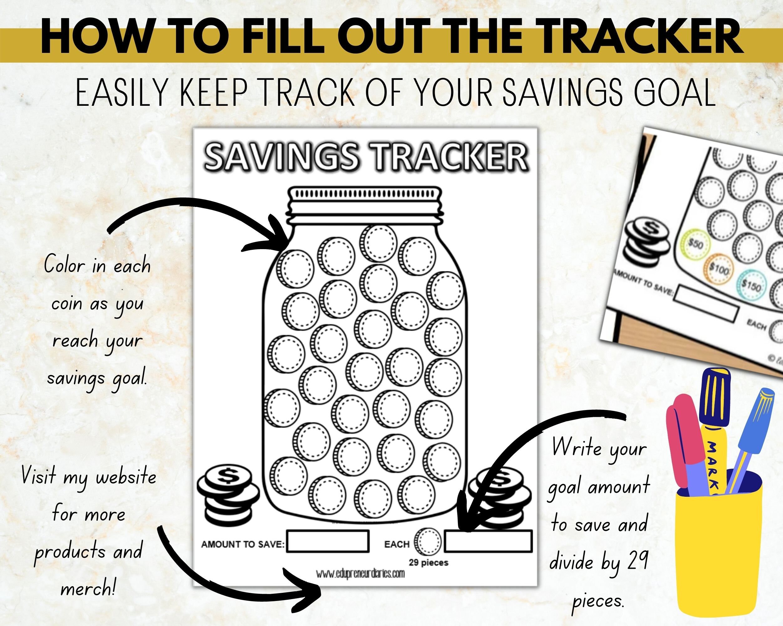 Savings Tracker Printable | Savings Jar Emergency Fund | Savings Visual ...