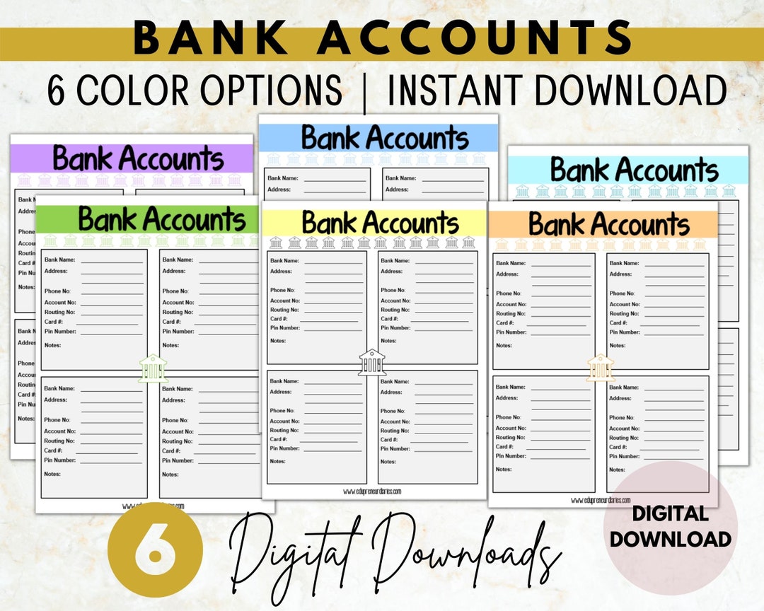 Bank Accounts Organizer | Bank Accounts Printable | Digital Download ...