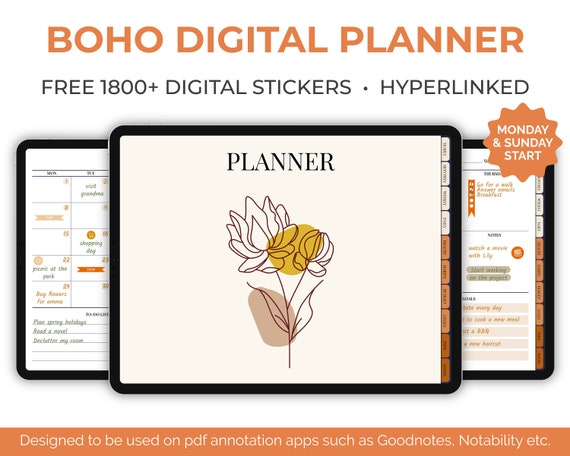 Undated Boho Digital Planner Horizontal Planner for - Etsy