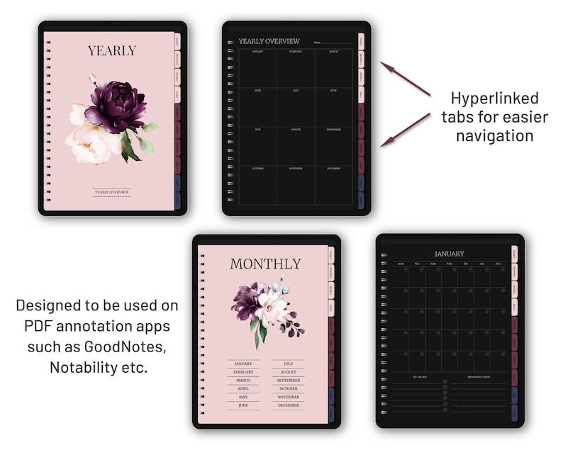 Undated Dark Mode Digital Planner for Goodnotes/notability - Etsy