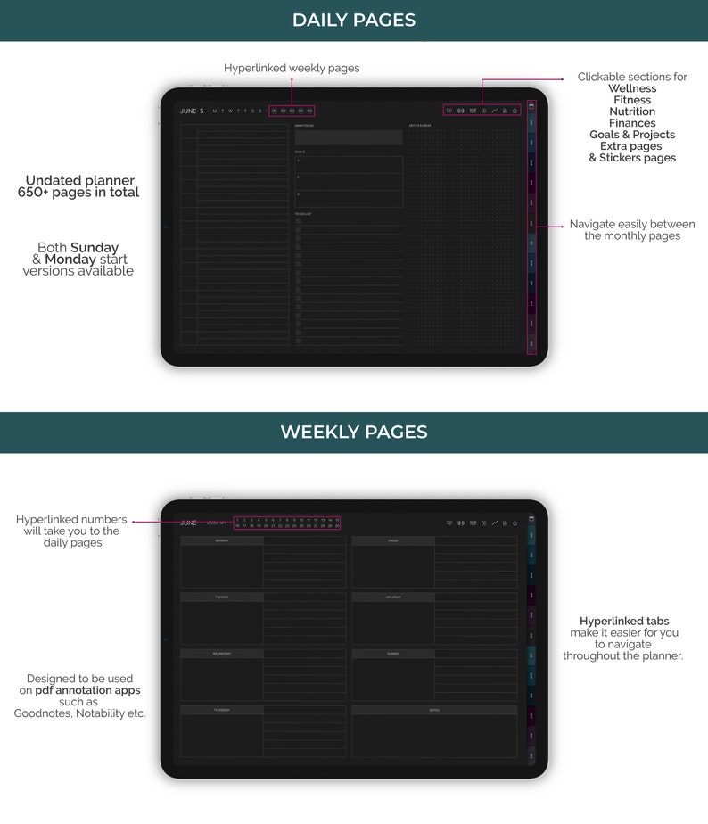 Digital Planner Dark Mode for Goodnotes/notability - Etsy