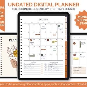 Undated Digital Planner for Goodnotes/notability, Hyperlinked Digital ...