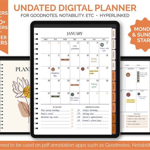 Undated Dark Mode Digital Planner for Goodnotes/notability | Etsy