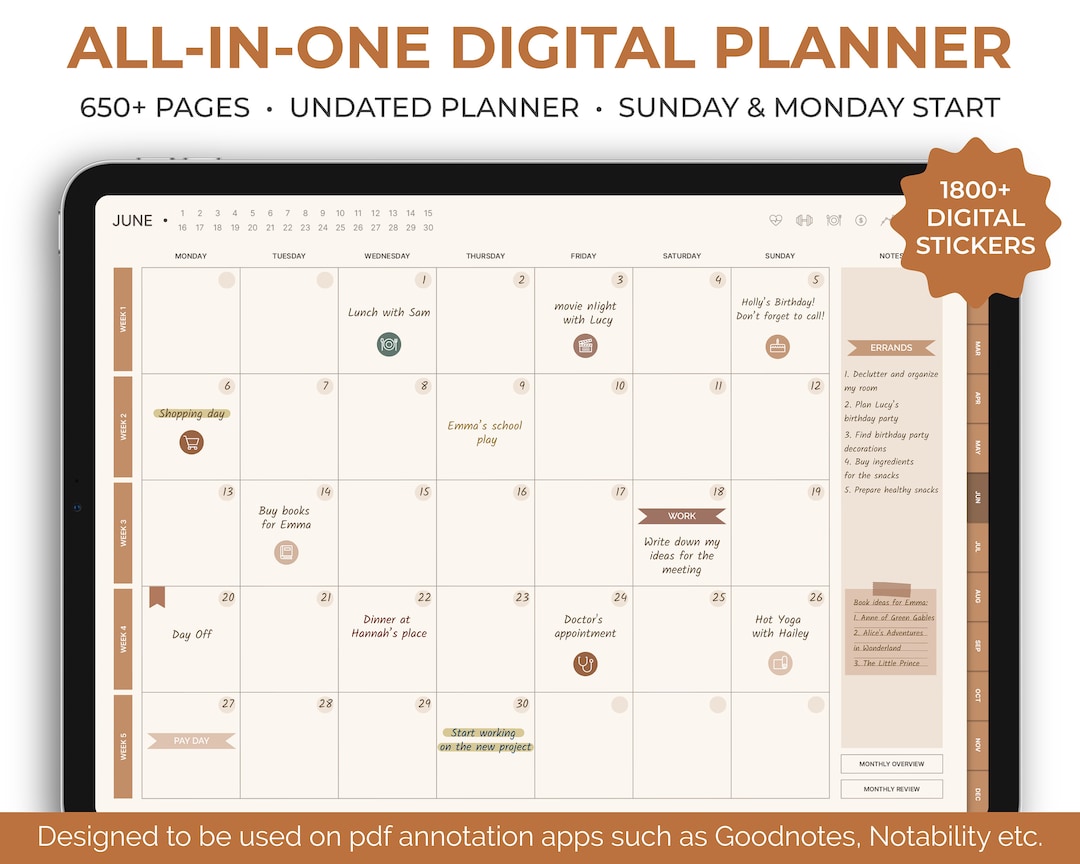 Undated Digital Planner for Goodnotes/notability, Digital Planner for ...