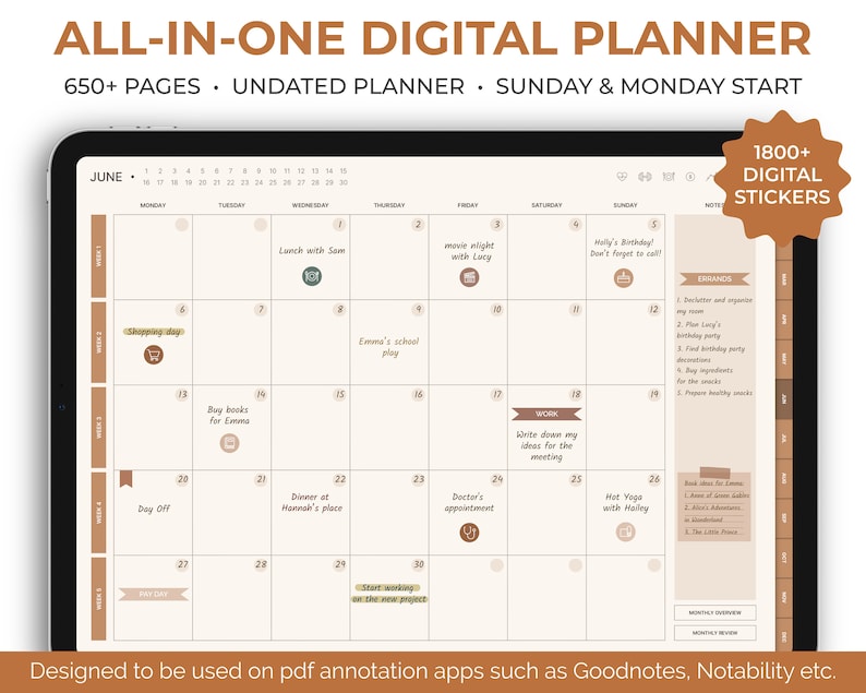 Undated Digital Planner for Goodnotes/notability Digital - Etsy