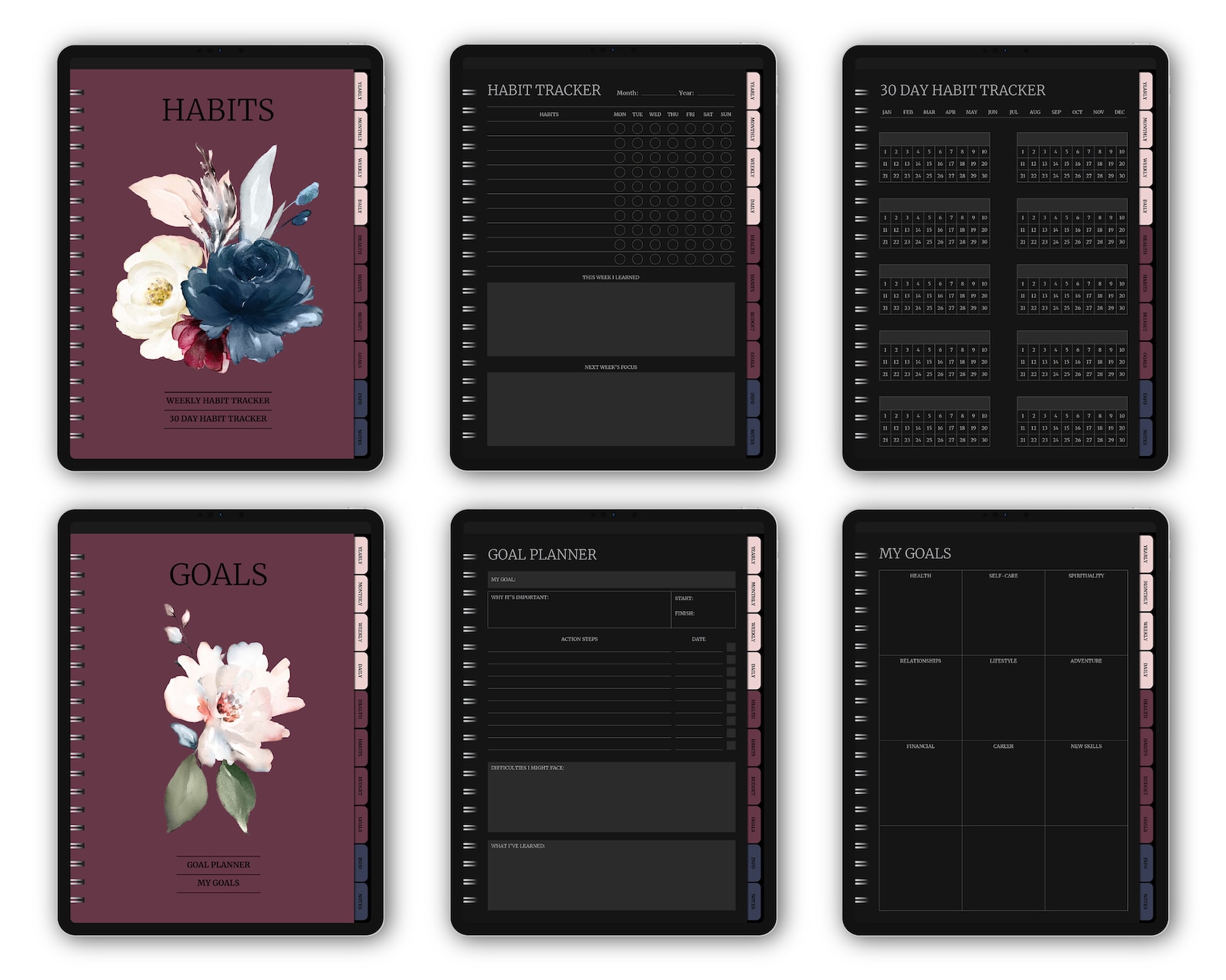 Undated Dark Mode Digital Planner for Goodnotes/notability, Hyperlinked ...