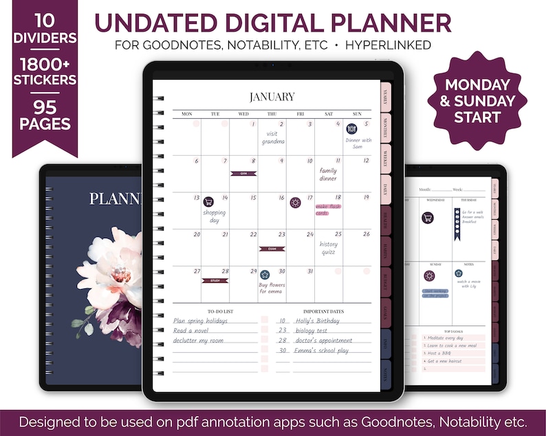 Undated Digital Planner for Goodnotes/notability With - Etsy