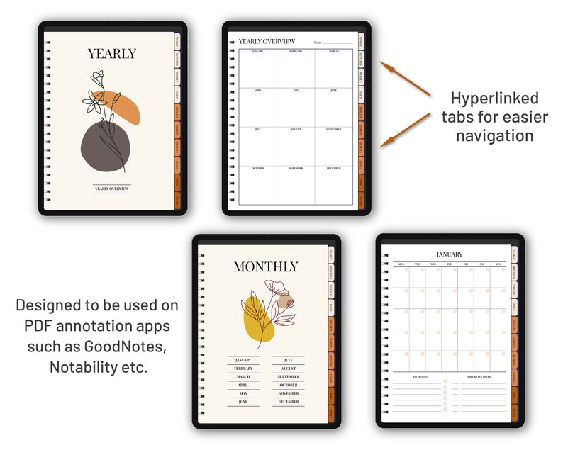 Undated Digital Planner for Goodnotes/notability Hyperlinked - Etsy UK