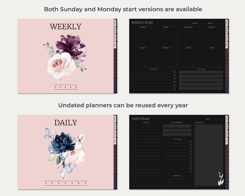 Undated Dark Mode Digital Planner for Goodnotes/notability - Etsy