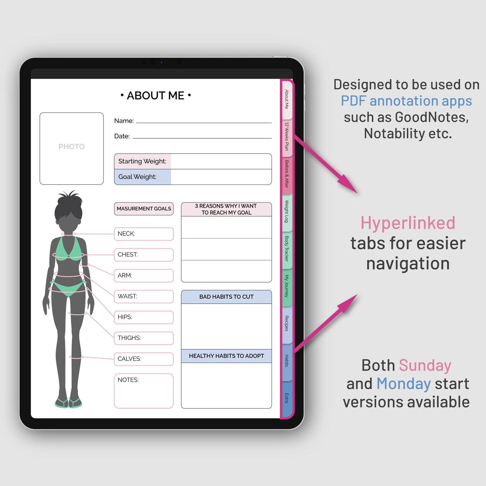 Digital Fitness Planner for Goodnotes Notability - Etsy
