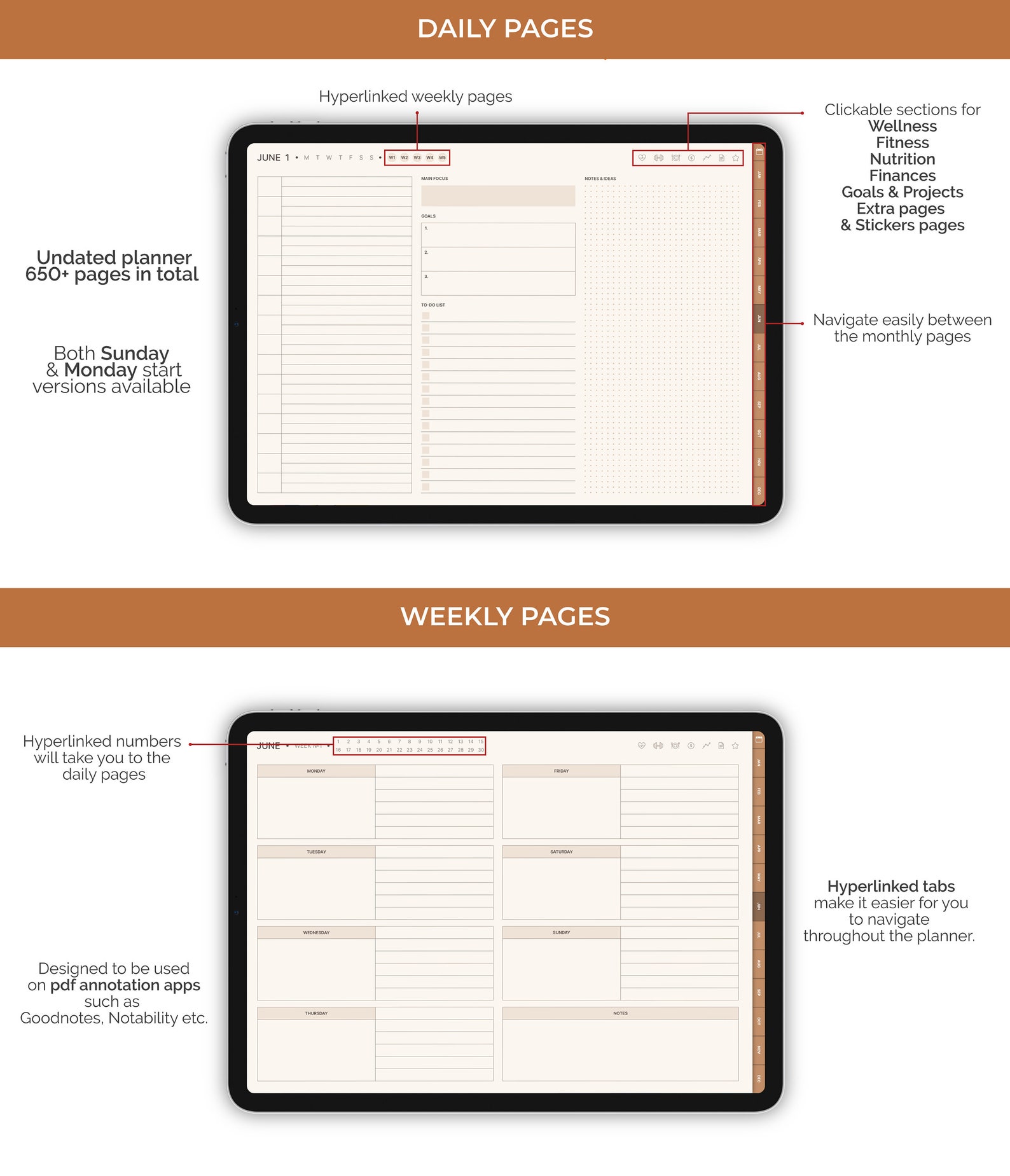 Undated Digital Planner for Goodnotes/notability Digital - Etsy