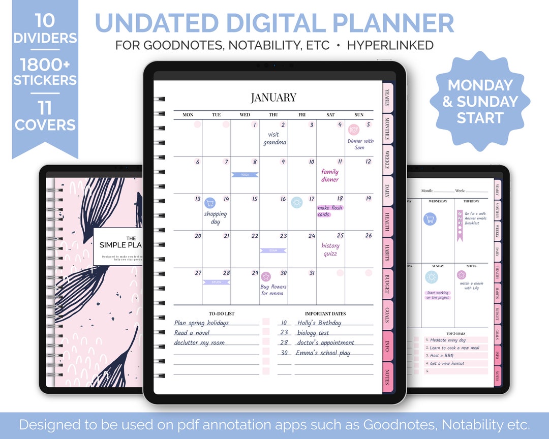 Digital Planner for Goodnotes/notability, Undated Digital Planner With ...