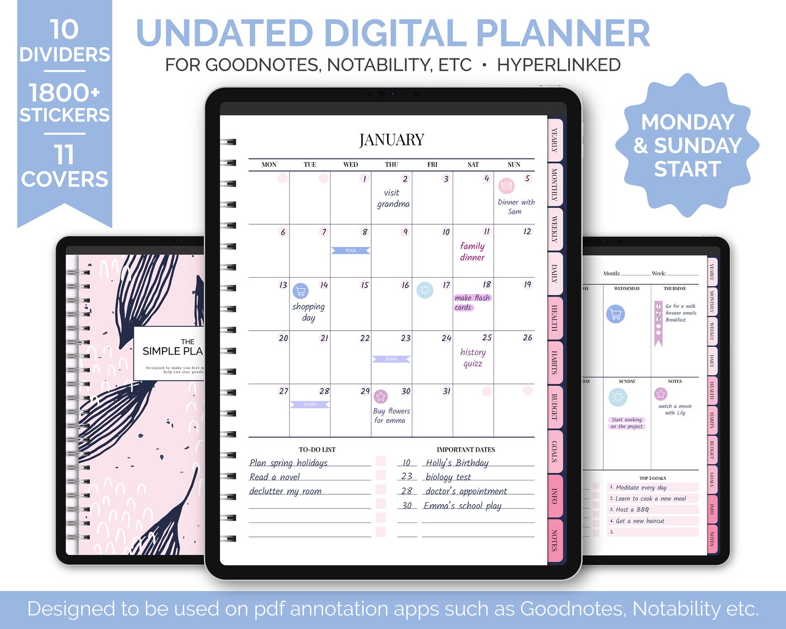 Digital Planner for Goodnotes/notability Undated Digital - Etsy