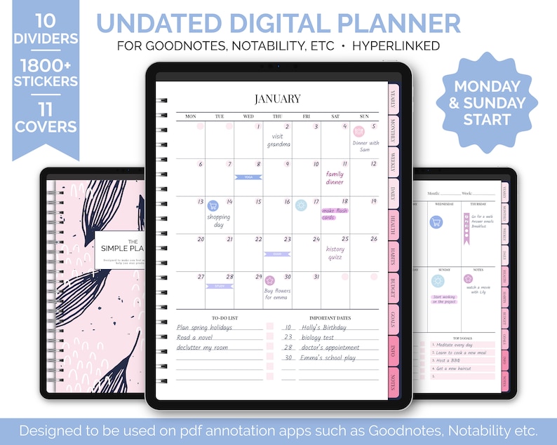 Digital Planner for Goodnotes/notability Undated Digital - Etsy