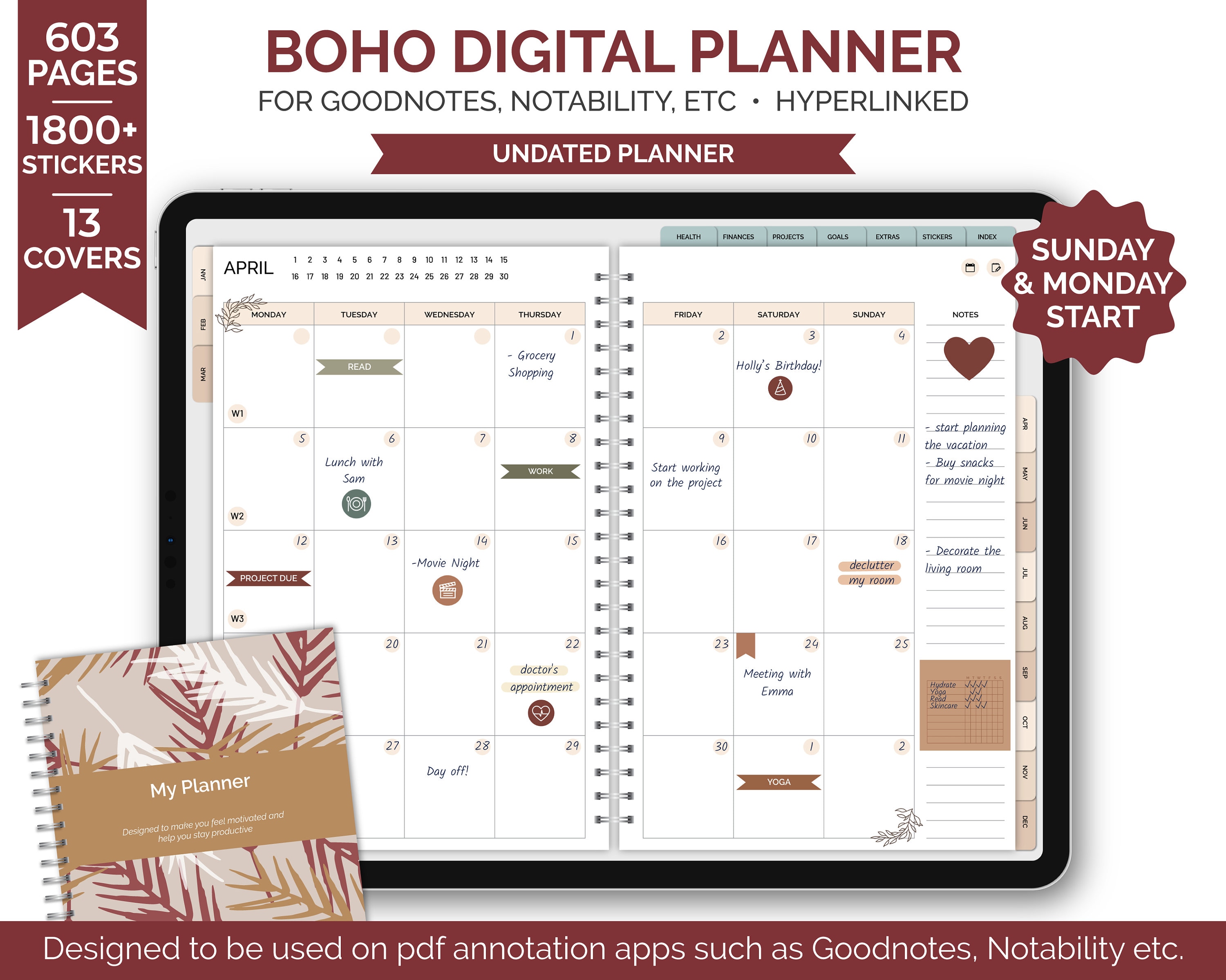 Undated Digital Planner for Goodnotes/notability Digital | Etsy